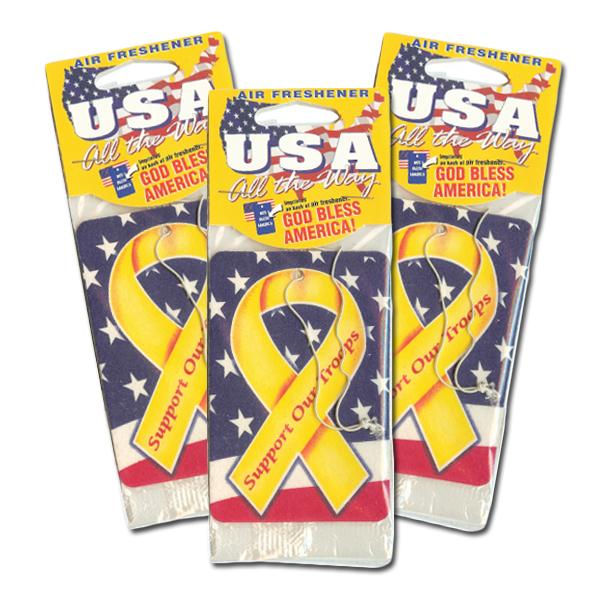 ■ Support Our Troops Yellow Ribbon Air Fresheners 3枚セット ■アメリカンフラッグの上にイエローリボンの絵柄。「Support Our Troops」のメッセージ付き。車やお部屋に吊り下げて...