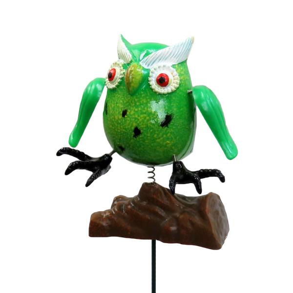 ■ Yard Stake Owl With Spring Wings and Feet (Green) ■可愛らしいフクロウのガーデンピックです。体、羽、足がバネで固定されているため、風が吹いたらプルプルと震えます。プランターや花壇に設置し...