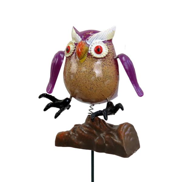 ■ Yard Stake Owl With Spring Wings and Feet (Purple) ■可愛らしいフクロウのガーデンピックです。体、羽、足がバネで固定されているため、風が吹いたらプルプルと震えます。プランターや花壇に設置...