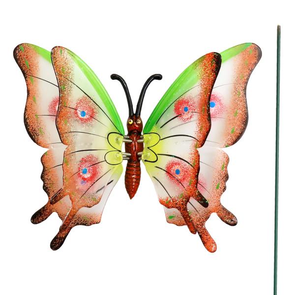 ■ Double Wings Butterfly Yard Stake (Orange) ■蝶々のガーデンピックです。大きめな蝶は2重の羽で、立体的なデザインです。羽はバネで固定されていて、風が吹くとパタパタと動きます。プランターや花壇に設...