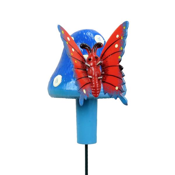 ■ Yard Stake Mushroom with Butterfly (Blue) ■蝶が乗ったキノコのガーデンピックです。ファンタジーの世界のようなカラフルなキノコがかわいいです。蝶はバネで固定されていて、羽がプルプルと動きます。プラ...