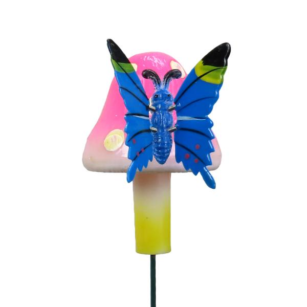 ■ Yard Stake Mushroom with Butterfly (Pink) ■蝶が乗ったキノコのガーデンピックです。ファンタジーの世界のようなカラフルなキノコがかわいいです。蝶はバネで固定されていて、羽がプルプルと動きます。プラ...