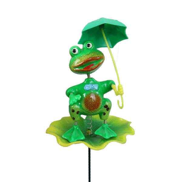 ■ Yard Stake Frog with Umbrella (Green) ■傘を持ったカエルのガーデンピックです。絵本の世界のようで、とってもキュートなデザインですね。体や頭はバネで固定されていて、プルプルと動きます。プランターや花壇...