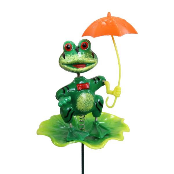 ■ Yard Stake Frog with Umbrella (Orange) ■傘を持ったカエルのガーデンピックです。絵本の世界のようで、とってもキュートなデザインですね。体や頭はバネで固定されていて、プルプルと動きます。プランターや花...