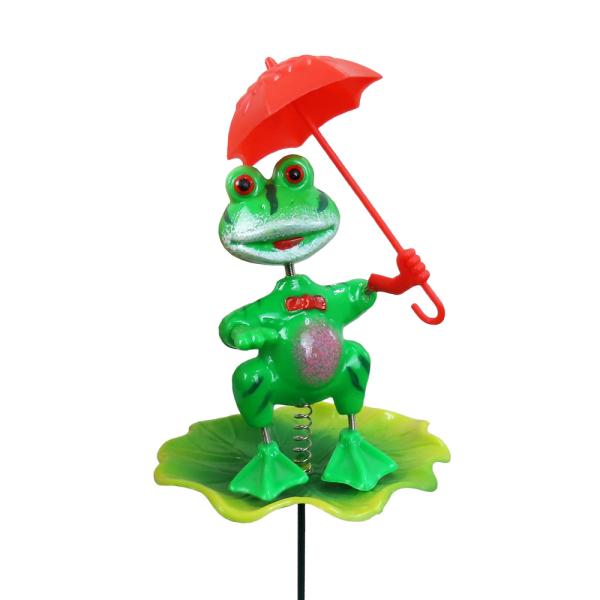 ■ Yard Stake Frog with Umbrella (Red) ■傘を持ったカエルのガーデンピックです。絵本の世界のようで、とってもキュートなデザインですね。体や頭はバネで固定されていて、プルプルと動きます。プランターや花壇に設...