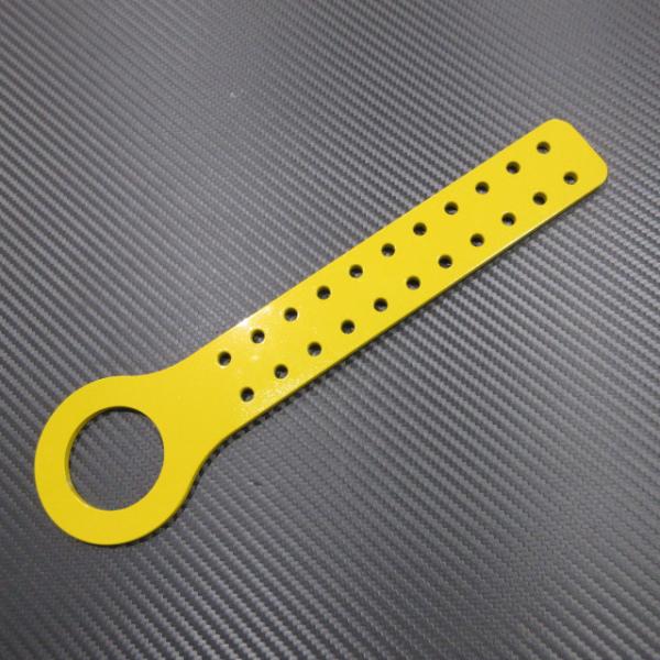 汎用牽引アルミフック イエロー ロングタイプ対応車種：MINI カラー：イエローサイズ（ｍｍ）全長：330フックホール：直径50厚み：5取付穴：7材質：アルミニウム