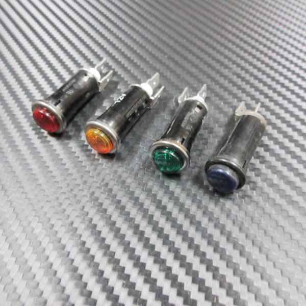 ワーニング ランプ Warning Lampレンズカラー：レッド／アンバー／グリーン／ブルーサイズ（mm）・取付穴径12.7、ランプリム径16.2、ランプレンズ径11.4端子幅6.4、電球入り※ネコポス対応商品