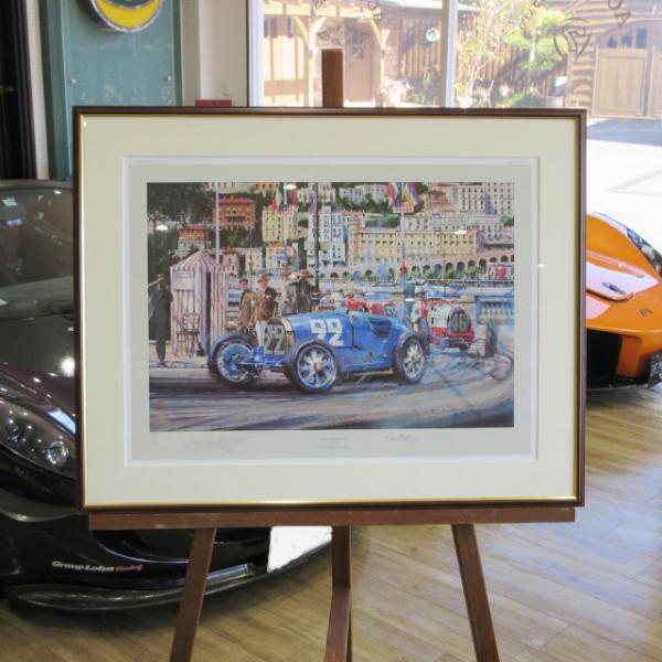 Monaco Grand Prix of 1930 ／ Rene Dreyfus 額装済1930 年のモナコグランプリでレネ・ドレフュスが操るブガッティType35がGasometer Hairpinを通過するシーン。後ろは、ハンス・シュト...