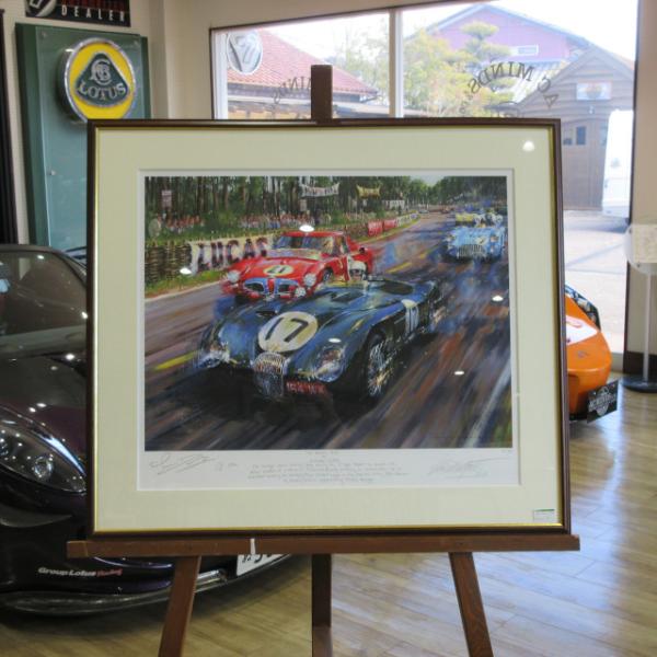 Le Mans 1953 ／ Stirling Moss 額装済1953年のル・マンTertre Rougeへ向かうスターリング・モスとピーター・ウォーカーのJaguar C Type。No. 7 Talbot Lagoと、No.21 Al...