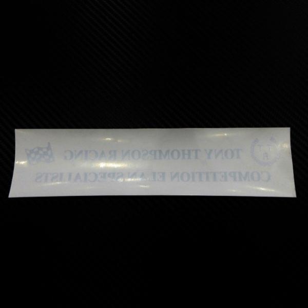 TONY THOMPSON RACING COMPERTITION ELAN SPECIALISTSタテ70mmヨコ279mm内張り用文字色：グリーン