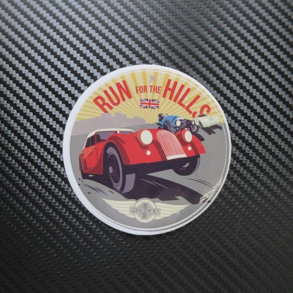 MORAGAN RUN FOR THE HILLS 外貼り ビニールステッカー 丸形サイズ(mm)：径約96ｍｍ外張りビニール素材