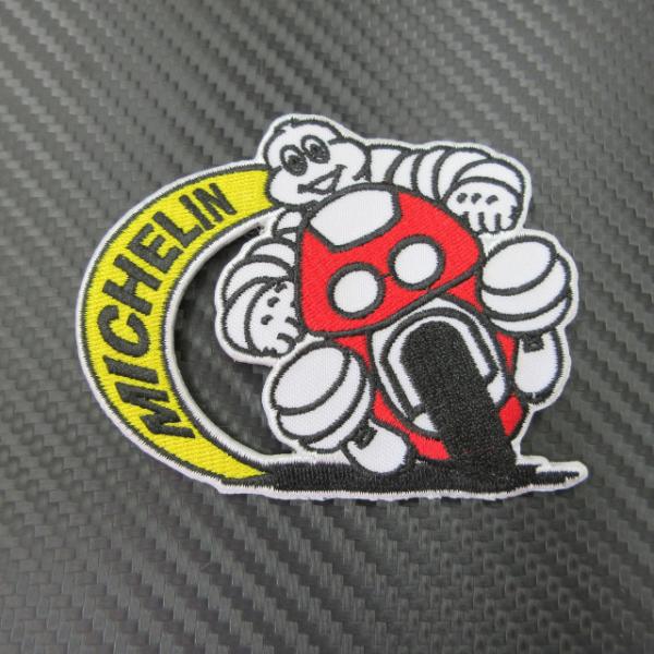 Michelin ビバンダム バイクレーサー クロスバッジBibendum patchサイズ（ｍｍ）タテ80*ヨコ100*厚み1.5アイロンのり付きT-113
