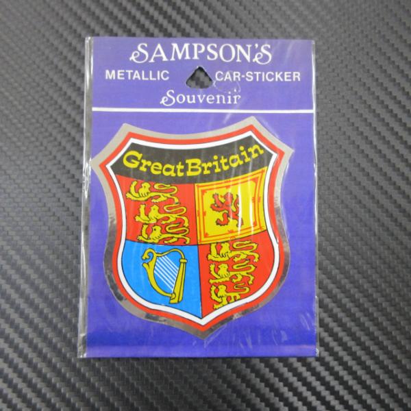GreatBritain シールド形 シルバー光沢あり 表貼りステッカーEngland stickerサイズ(mm):タテ98*ヨコ91外貼り用SAMPSON'S METALLIC CAR STICKER SOUVENIR※ネコポス対応商品