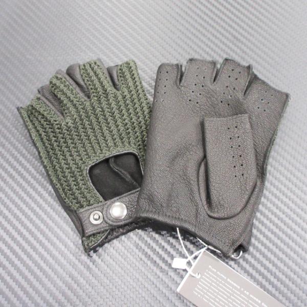 メッシュ ハーフフィンガー ドライビング グローブ /レザー グリーンDRIVING GLOVES - HALF BASIC GREEN夏のドライビング＆ライディングのために設計された通気性のよいグローブ。掌部は天然シープスキン、甲部はメッ...