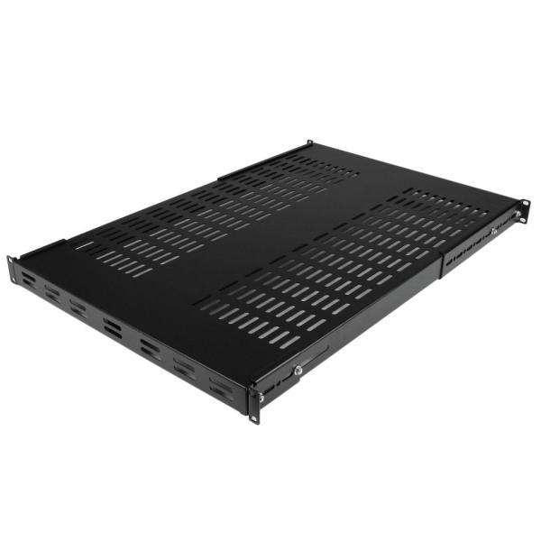 標準型19インチサーバラックやキャビネットで使える高荷重対応のラックマウント固定式1U棚板(放熱穴つき)。必要な奥行きにあわせて固定位置を調整することができます。 この頑丈なラックマウン型棚板の取り付け溝は、奥行き495mm 〜 970mm...