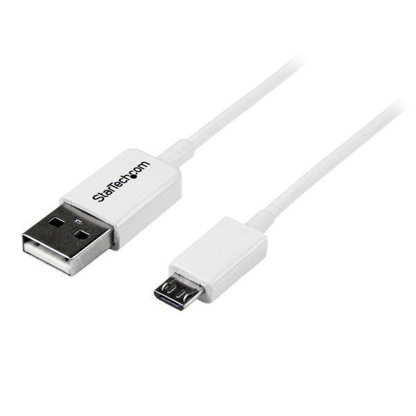 USB 2.0 対応 USB - Micro USBケーブル(ホワイト)。薄型USBモールドコネクタを使用しており、 Micro USB 2.0モバイルデバイス(スマートフォン、デジタルカメラ、タブレット型パソコン、ポータブルHDDなど)を...