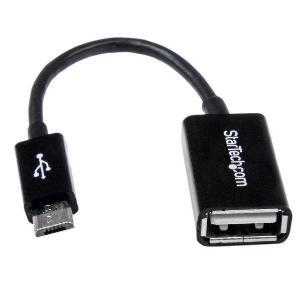 Micro USB OTG変換アダプタケーブル。Micro USBオス(タイプB)コネクタ1本とUSBメス(タイプA)コネクタ1本がついており、Micro USB OTG対応タブレットやスマートフォンをUSB ホストとして使用し、USBメモ...