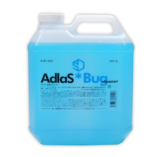 商品名：AdlaS　アドラス　虫取りクリーナー　4L業務用商品コード：B-BC-4L容量：4L特殊成分クリーナー。吹き付け使用。こびりついて乾いた虫・鳥糞などのたんぱく・脂質汚れを軟らかく分解し除去　アルカリ性　プラスチック容器