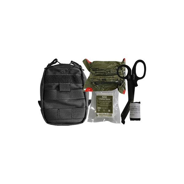セット内容(1)NAR救急外傷包帯S(2)NARロールガーセ(3)TYKピラニアはさみ(4)ニトリルグローブ(ブラック)(5)タスマニアンタイガー・タックポーチ1(ブラック)