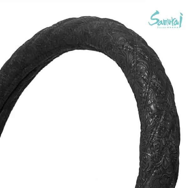 極太 ハンドルカバー 和彫り　菊王　ブラック　生地カラー ステッチ 糸色が選べる！【ステッチの種類】全3種ステッチなし　シングルステッチ　ダブルステッチ【糸色】全15色【生地カラー】全4色※Sサイズは通常の極太ハンドルカバーより細めの仕上が...