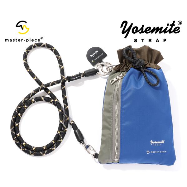 YOSEMITE STRAPのスマートフォン用モバイルストラップにmaster-pieceの巾着ポーチが付属したアイテム。本体素材には高密度のナイロンを使用しており、深みのある色が特徴です。メイン収納はドローコードでの開閉で、巾着部分・ファ...