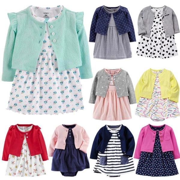 アメリカの有名ブランド、カーターズ(Carter's)の2点セット可愛いデザインとカラフルな色使いで、日本のママ達の間でも人気のブランドです。長袖カーディガン＆半袖ロンパースの2点セットワンピースのようなロンパースは股下スナップ付き肌寒い時...