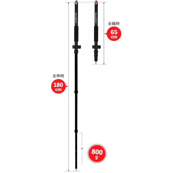 重さはわずか800g、測量時は180cmまで伸ばせ、収納時は65cmまで縮められる伸縮式の測量ポール。可搬性に優れ、作業負担を軽減します。気泡管はもちろん、コンパス付きで方位確認も容易。傾斜補正可能なGNSS受信機なら、これ1本でラクラク測...