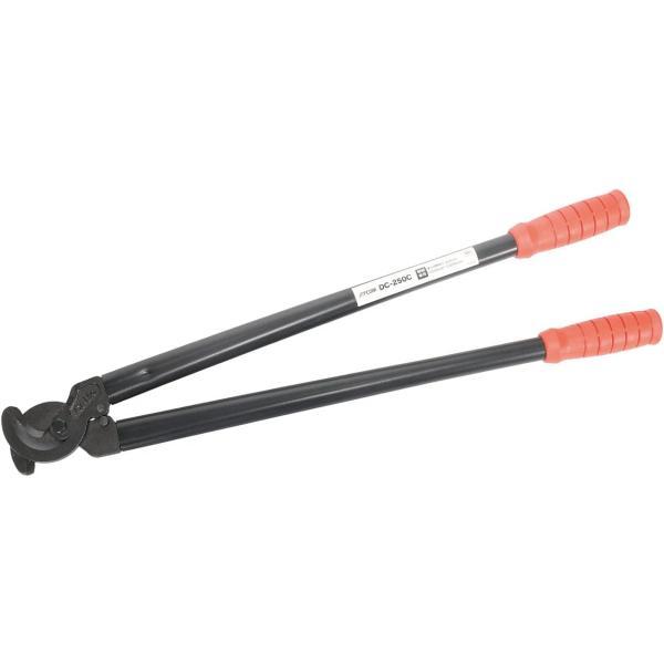 廉価なケーブルカッター●250mm2までの銅線を切断●銅線専用[仕様]・本体サイズ・質量：35mm×625mm×125mm・1.74kg・最大切断能力：φ28mm IV250mm2 CV250mm2・材質　鉄、塩化ビニール