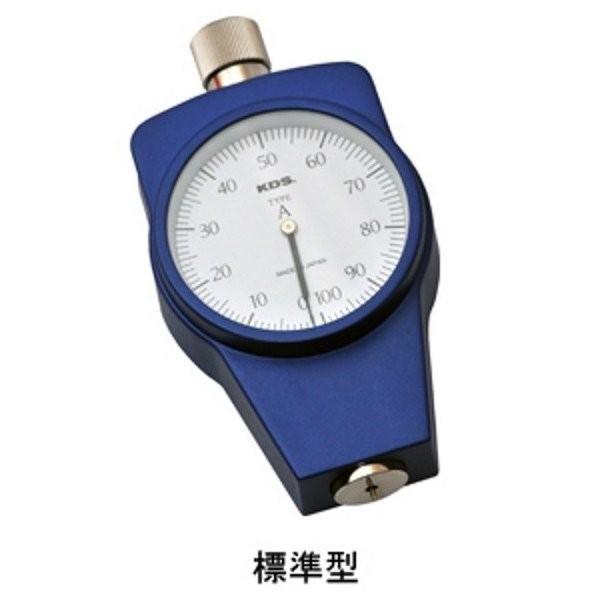 【用途】一般ゴム（タイヤなど）、軟質プラスチックの硬さ測定【標準型】押針を測定物から離すと指針が0へと戻ります。●最小目盛：1●測定範囲：0-100●許容誤差：±1目盛●重量：185g●本体寸法：56×27×113mm●押針高さ：2.5mm...