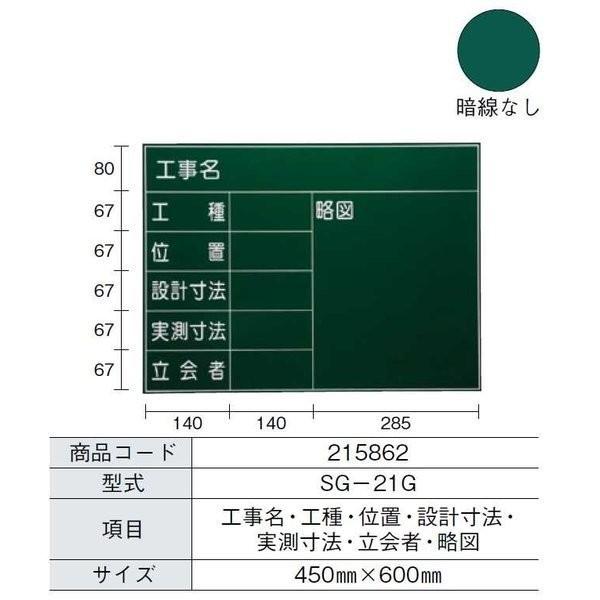 【仕様】型式：SG-21G項目：工事名・工種・位置・設計寸法・実測寸法・立会者・略図サイズ：450mm×600mm【付属品】耐水チョーク2本（クレヨンチョーク）タオル（25×23cm）付。