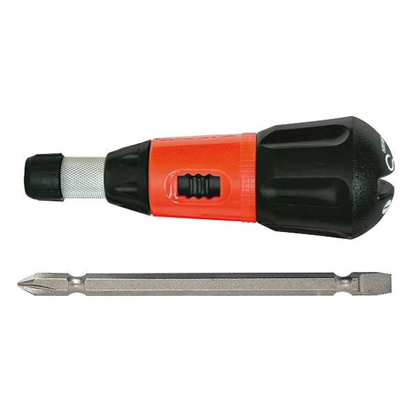 このドライバー1本で4サイズに対応できます。マイナス側は端子の取り外しにも使用可です。ラチェット機能付で作業効率が大幅にアップします。【仕様】ビットサイズ：−6、#1、#2、#3全長(mm)：190質量：150ｇ