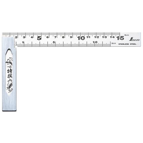 ●角目を使用して、角材の取り寸法がわかります。[仕様]●台の長さ×巾×厚さ 94×18×8mm●竿の長さ×巾×厚さ 177×18×1.5mm●製品質量 114ｇ●角度精度 90°：100mmにつき0.1mm以下●長さの許容差 ±0.3mm●...