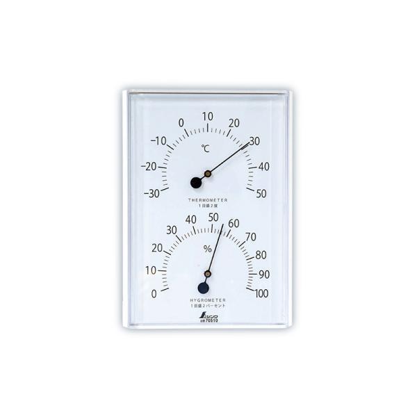 ●薄型・壁掛けタイプです。[仕様]●精度 温度：-20〜40℃まで±2℃、それ以外±4℃ 湿度：35〜75％まで±5％、それ以外±10％●測定範囲 温度：-30〜50℃ 湿度：0〜100％●1目盛 温度：2℃ 湿度：2％●本体サイズ 165...