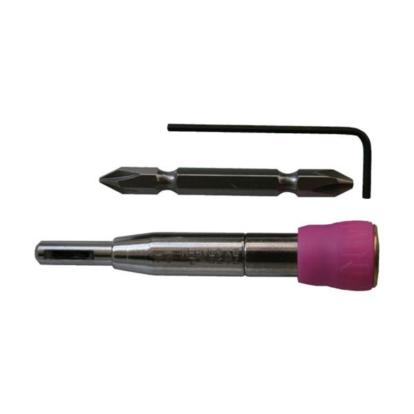 取付け金具の皿穴の中心に下穴があくので、ビスを締めた時に金具がずれませんソケットは上下どちらに動かしても取付け、取り外しが可能です付属のビットを電動工具に装着したまま、センター一発の取付けが可能ですガイドを外せば鉄工ドリルとしても使用可能で...