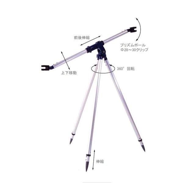 ●ピンポール（Φ8-12mm）、プリズムポール（Φ28-30mm）のクリップ付。●アーム部は前後伸縮、上下移動、360度横回転。●クリップ部は上下回転、360度横回転。●クリップに挟んだポールの気泡を合わせたあと、ポールを360度回転可。そ...