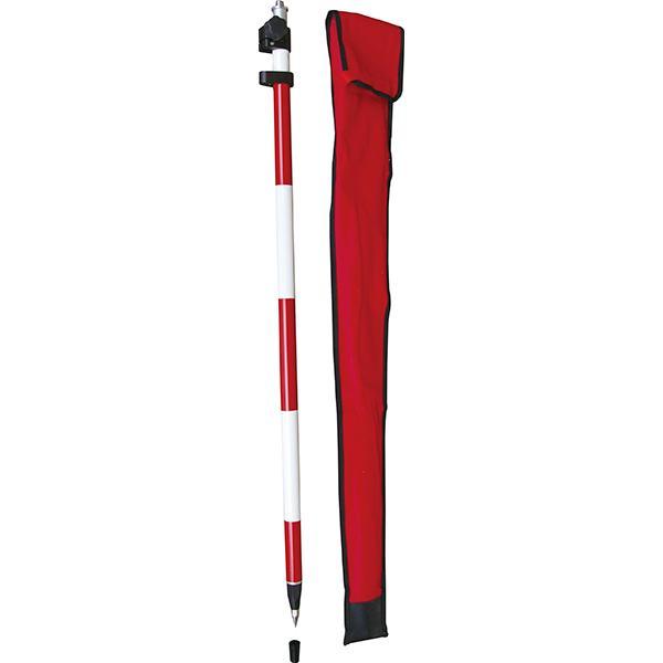 石突からの高さがわかる目盛りが印刷されています。石突脱着式、布ケース付[仕様]気泡管感度：60′/2mmネジ径：5/8インチ（着脱可能）ポール径：細 約24.85mm、太 約29.85mm寸法：全伸 1,955mm、全縮 1,105mm付属...