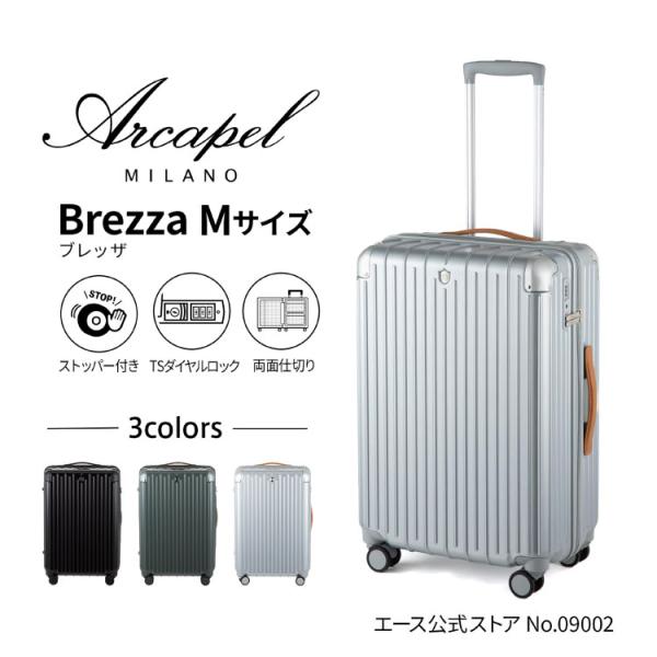 サイズ：H67×W45×D27cm重量：3.9kg容量：60L機能一覧：4輪／TSダイヤルファスナーロック／双輪キャスター／キャスターストッパー素材：ポリカーボネート【関連ワード】エース Arcapel アルカペル ブレッザ 公式店 エース...