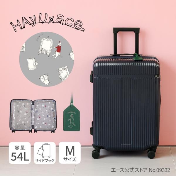 サイズ：H64×W44×D26cm重量：3.5ｋｇ容量：54L機能一覧：パール入り鏡面加工／TSダイヤルファスナーロック／サイドフック／双輪キャスター素材： ポリカーボネート
