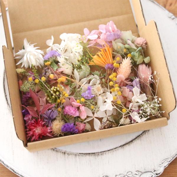 カラフルでかわいい！草花をイメージした花材キットです。ハーバリウム、キャンドル、各種アレンジメント等の材料にお役立てください。■サイズ：・パッケージサイズ（外寸）：約16×12×3cm■素材：・プリザーブドフラワー・ドライフラワー■備考：※...