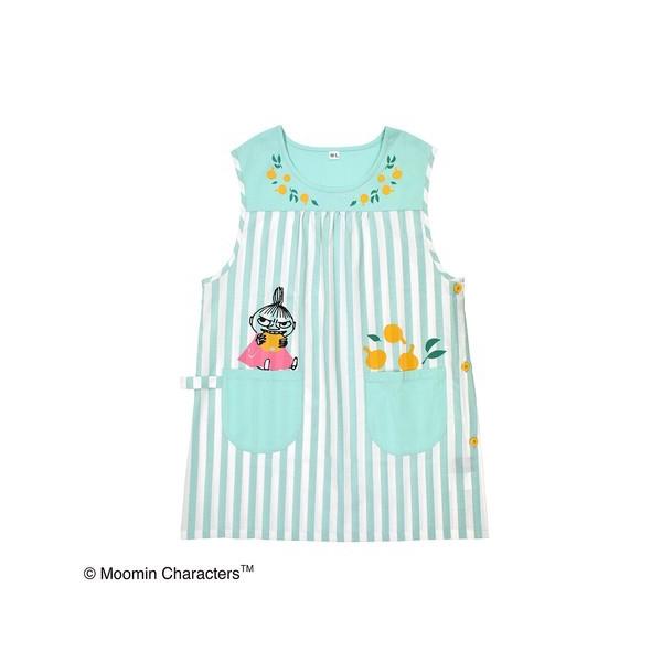 大人気のムーミンシリーズより新デザインのエプロンが登場♪リトルミイのイラストとストライプ柄がポイント！前衿ぐりに沿って、フルーツのプリントが可愛い♪便利なタオルホルダー付き！ポケット2個付き！看護師さんや保育士さんにもオススメ♪お料理や普段...