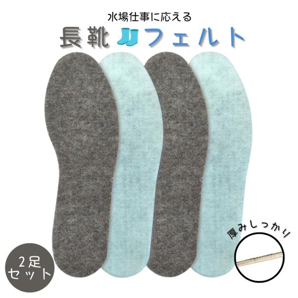 2層構造でしっかりとしたフェルトインソールだから丈夫！お買い得な2足セットでコスパ最強!水場での仕事や、日常生活などにも使えて便利です。サイズ目安:フリーサイズ(21.5cm~27.0cm)