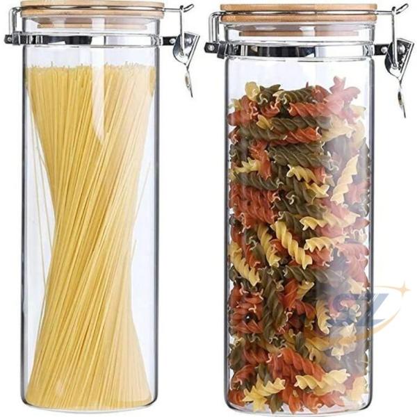 期間限定200円クーポン ガラス密閉保存瓶 パスタケース パスタ 保存容器 密閉 キャニスター ガラス 密封瓶 シリアル 保存容器 麺 穀物 小麦粉 米 ごはん保存容器 食品貯蔵容器 2L