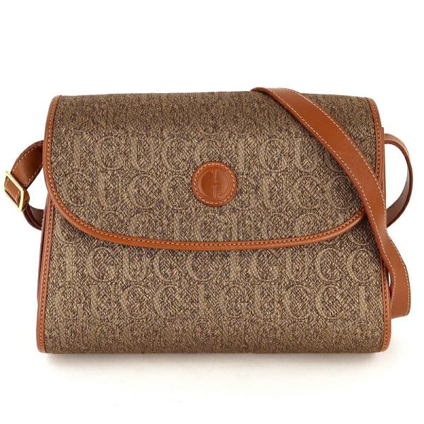 GUCCI バック カバン クロスボディ ななめがけ 肩掛け マグネットボタン開閉 ファブリック 革 茶 中古   アクトワンヤフー店 送料無料
