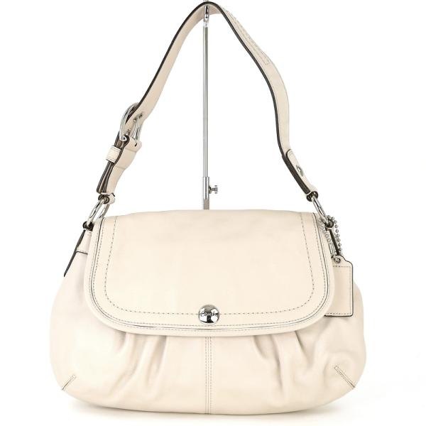 COACH  クリーム色 革 手提げ 餃子バッグ フラップバッグ マグネットボタン開閉 鞄 バック 中古   アクトワンヤフー店 送料無料