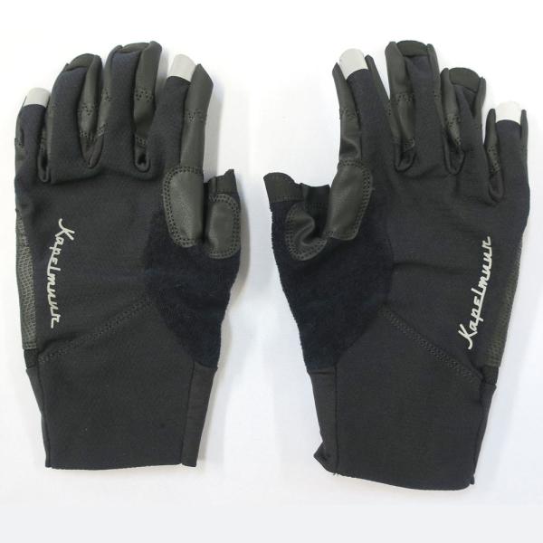 指の自然な曲がりを人間工学的に再現したフィット感の高いグローブ。指を広範囲にカバーする「指先カット」タイプ。■特徴UVカットパッド薄め、指先カット再帰反射■素材手の甲：ポリエステル90%/ポリウレタン10%掌：合成皮革