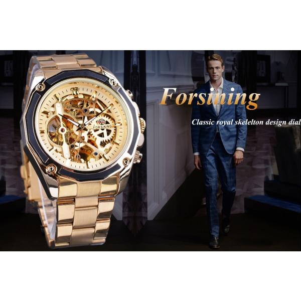 ブランド名：FORSININGアイテムタイプ：機械式時計バンド幅：22mm留め金タイプ：セキュリティ付き折りたたみバックルケース形状：不定形耐水性の深さ：バー材料箱とケース：紙ダイヤルマテリアルウィンドウタイプ：Hardlexフィーチャー：...