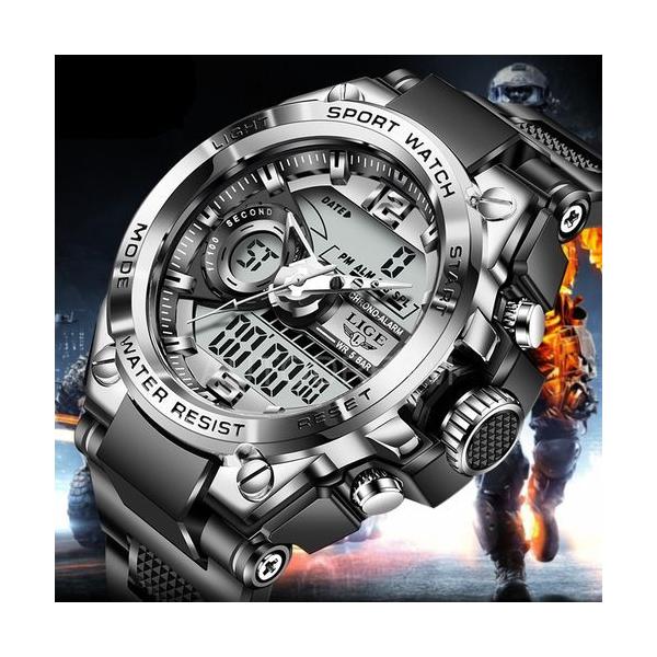 海外デザインで存在感があり、ファッションアイテムに◎カレンダー（日月・曜日）、ストップウォッチ、アラームなど便利な機能でオンオフ、通勤通学など年代問わずお使い頂けます。３色展開（ブラック系、シルバー系、ゴールド系）でお好きなお色からお選び下...