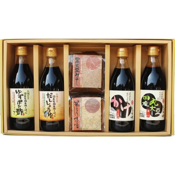 商品情報品名 だし醤油　360ml×１ゆずポン酢　360ml×１かけしょうゆ　360ml×1国産丸大豆醤油　360ml×１米こうじみそ　400g袋×１黒大豆みそ 400g袋×１原材料名 ■かけしょうゆ・・・しょうゆ（本醸造）、たん白加水分解...