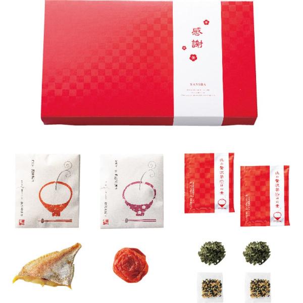 【商品名】 逸品茶漬け　鯛＆梅干し 【内容】●鯛 レトルト 10ｇ×1、しそ漬け紀州南高梅×1、贅沢茶漬けの素5ｇ×2、お茶漬け用の具 刻み海苔・ゴマ・わかめ ×各2 【箱サイズ】26.7×15.5×4cm 【賞味期限】製造日より60日 (...