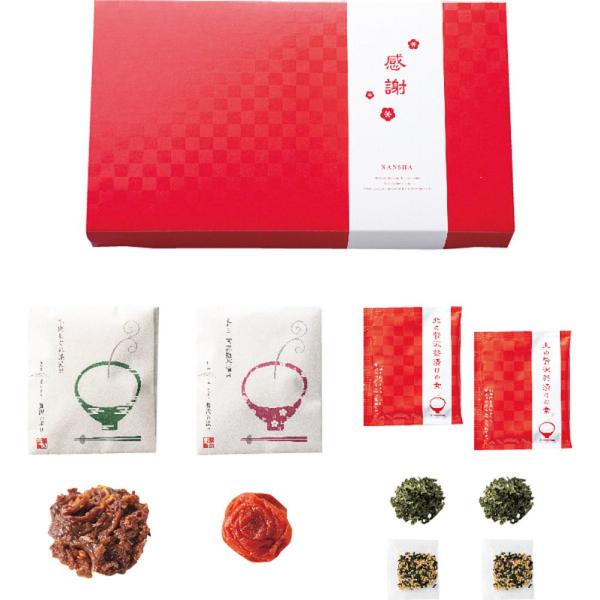 【商品名】 逸品茶漬け　牛しぐれ＆梅干し 【内容】●牛しぐれ25ｇ・しそ漬け紀州南高梅×各1、贅沢茶漬けの素5ｇ×2、お茶漬け用の具 刻み海苔・ゴマ・わかめ ×各2 【箱サイズ】26.7×15.5×4cm 【賞味期限】製造日より60日 (表...